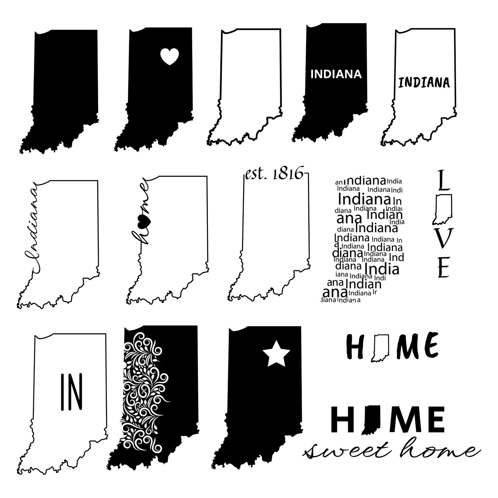 Indiana SVG Bundle, Indiana Karte Zustand svg, Indiana Blumenschnitt ...