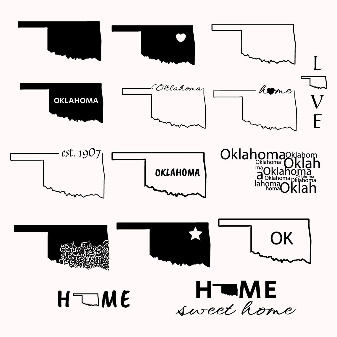 Oklahoma SVG Bundle Silhouette Oklahoma State Clipart - Etsy