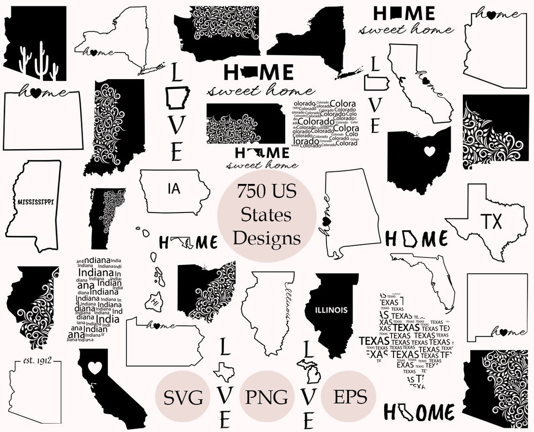 USA States SVG Bundle, 50 States SVG Bundle 750 Files, Outline United ...