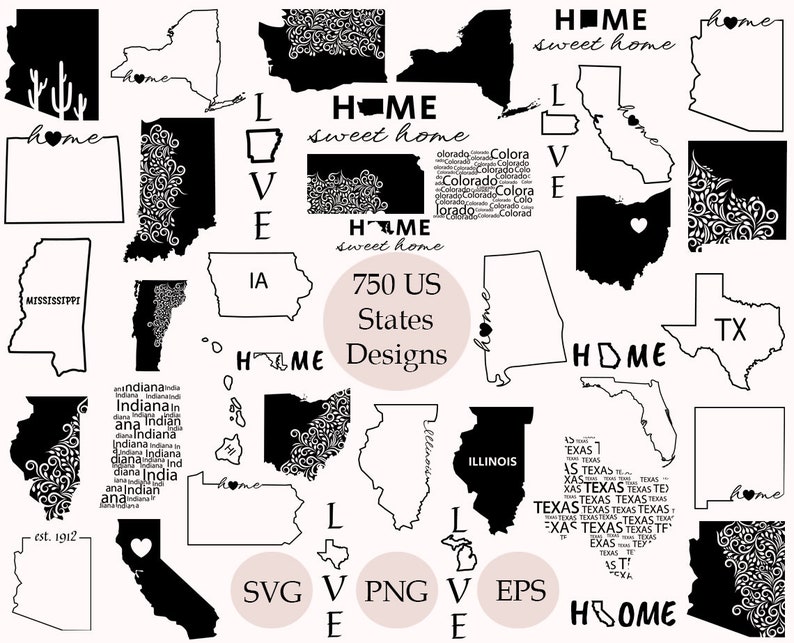 USA States SVG Bundle 50 States SVG Bundle 750 Files Outline - Etsy