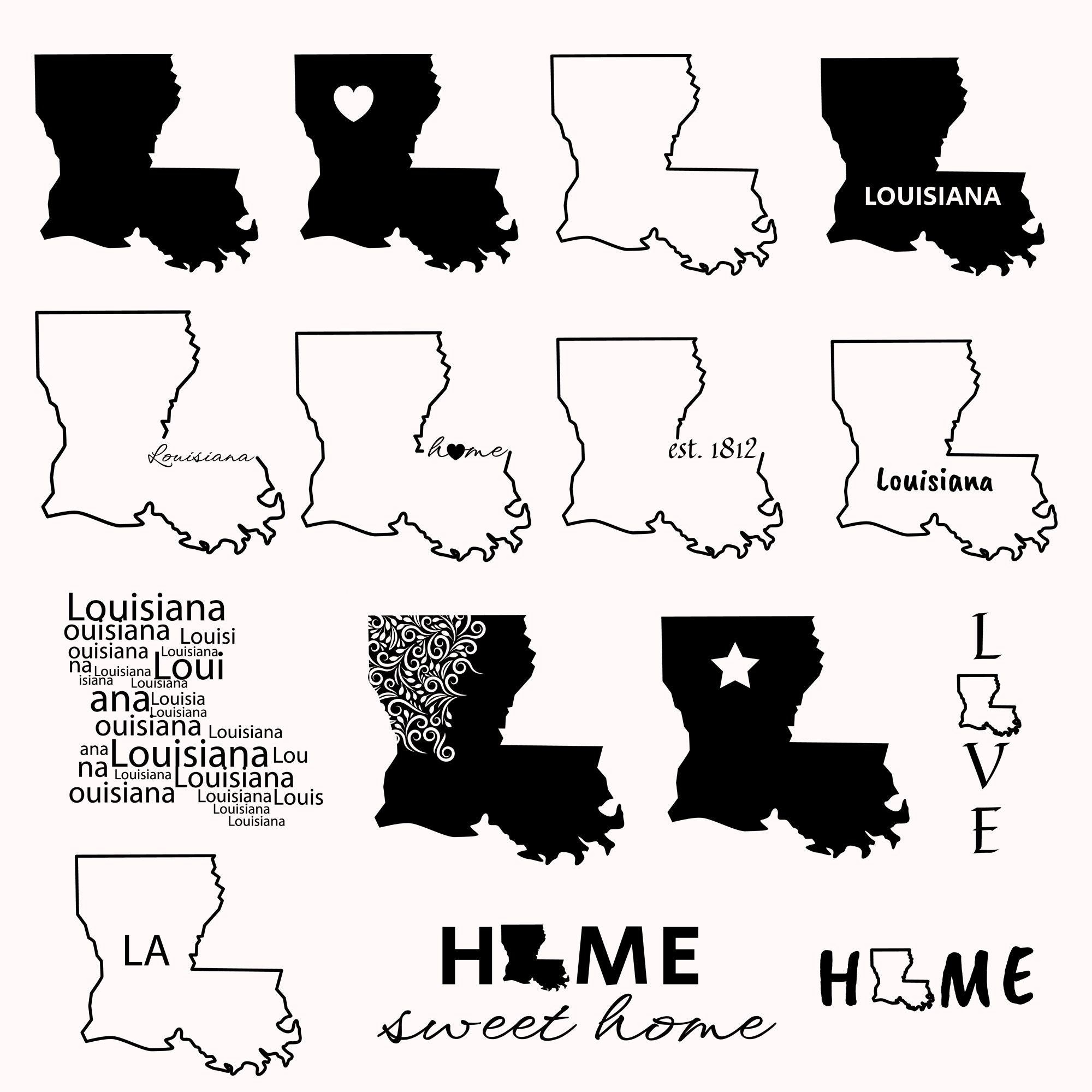 Louisiana SVG Bundle Silhouette Louisiana State Clipart - Etsy