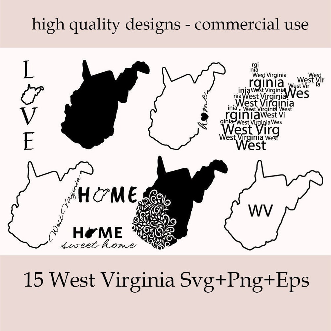 West Virginia SVG Bundle Silhouette West Virginia State - Etsy
