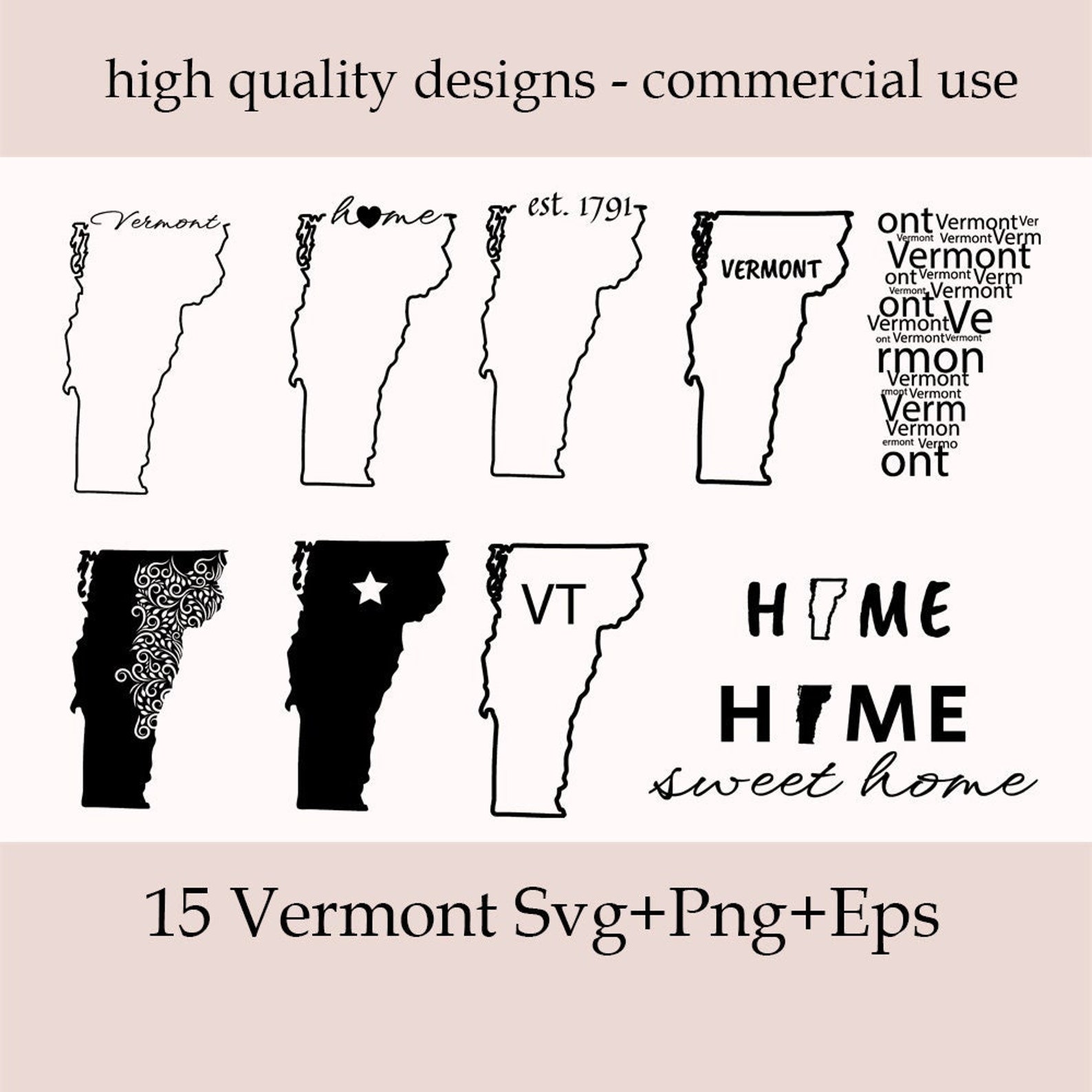 Vermont SVG Bundle Silhouette Vermont State Clipart Vermont - Etsy