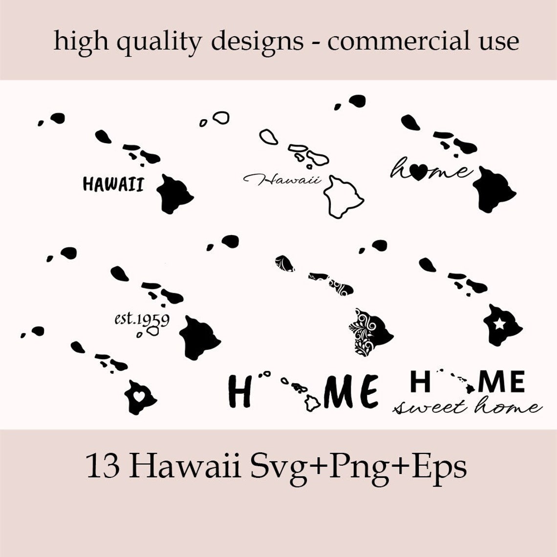 Hawaii SVG Bundle Silhouette Hawaii State Clipart Hawaii - Etsy