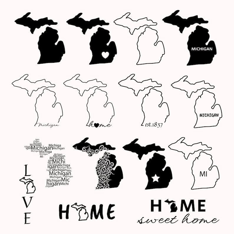 Michigan SVG Bundle Silhouette Michigan State Clipart - Etsy