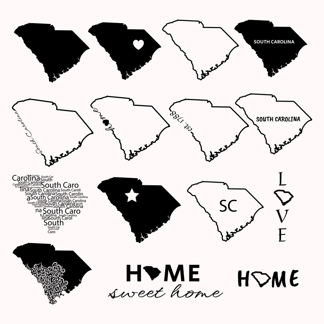 South Carolina State SVG, Silhouette, South Carolina Outline, Cut File ...