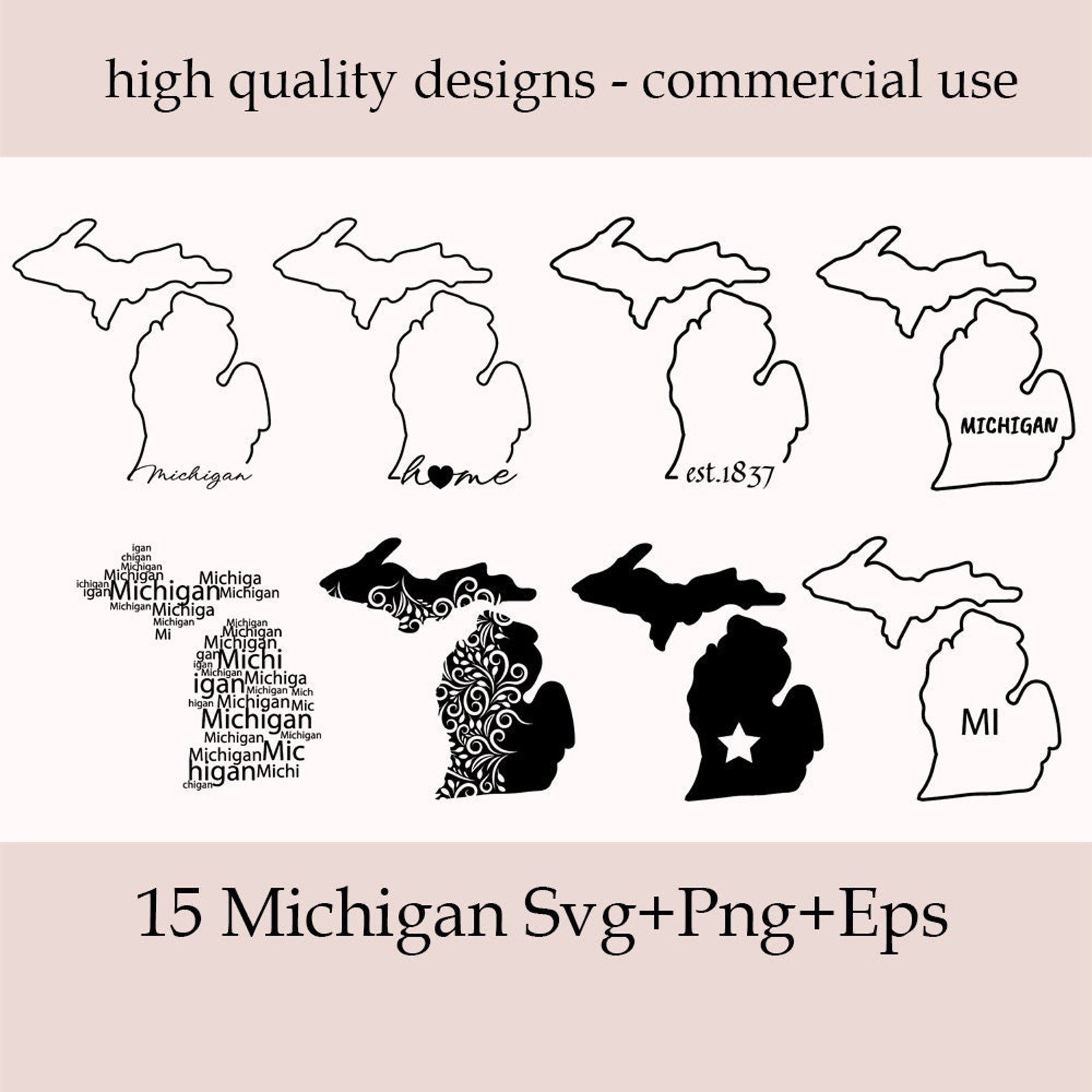 Michigan SVG Bundle Silhouette Michigan State Clipart - Etsy