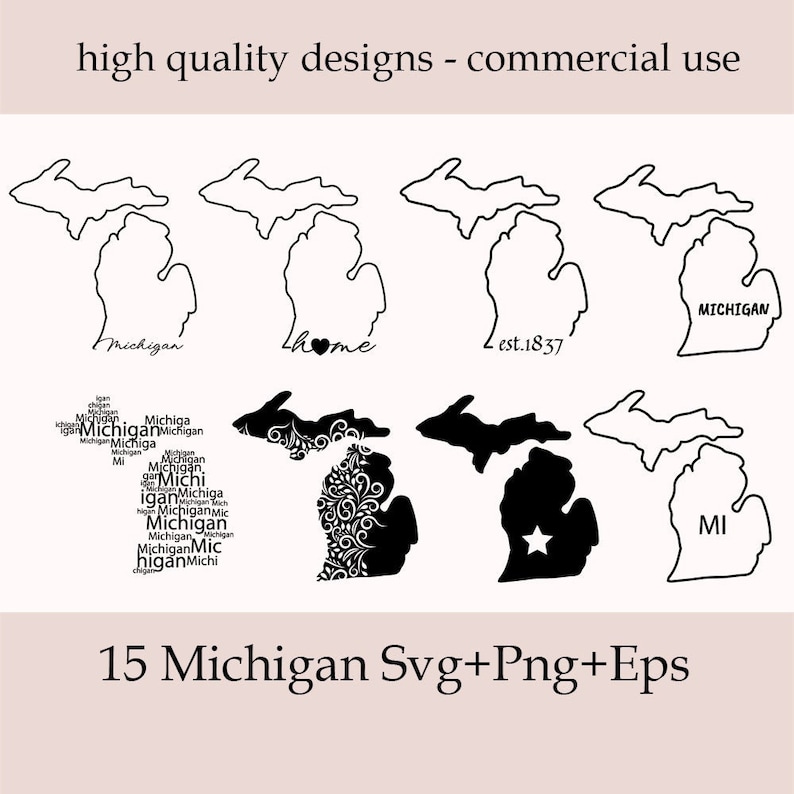 Michigan SVG Bundle Silhouette Michigan State Clipart - Etsy