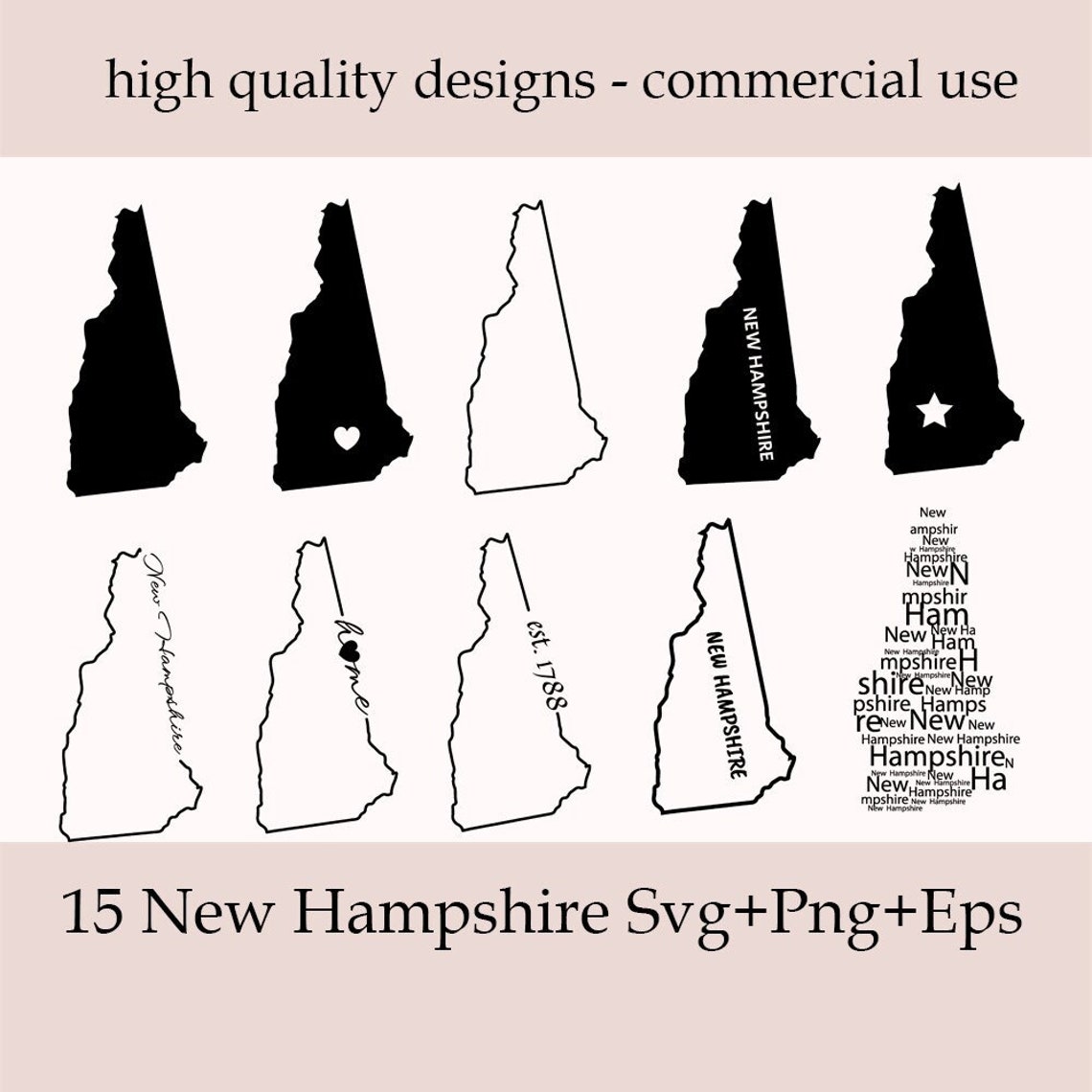 New Hampshire SVG Bundle Silhouette New Hampshire State - Etsy