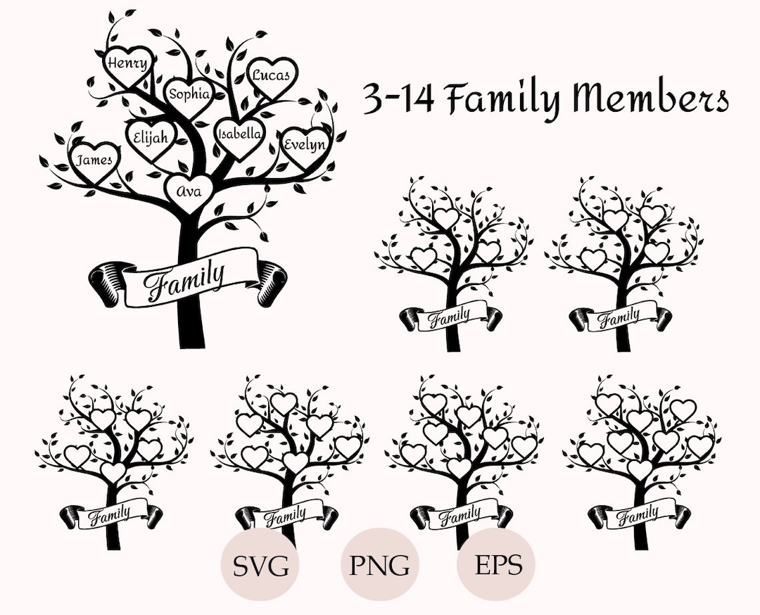 Family Tree Svg 3-14 Members, Family Reunion Svg, Template, Tree of ...