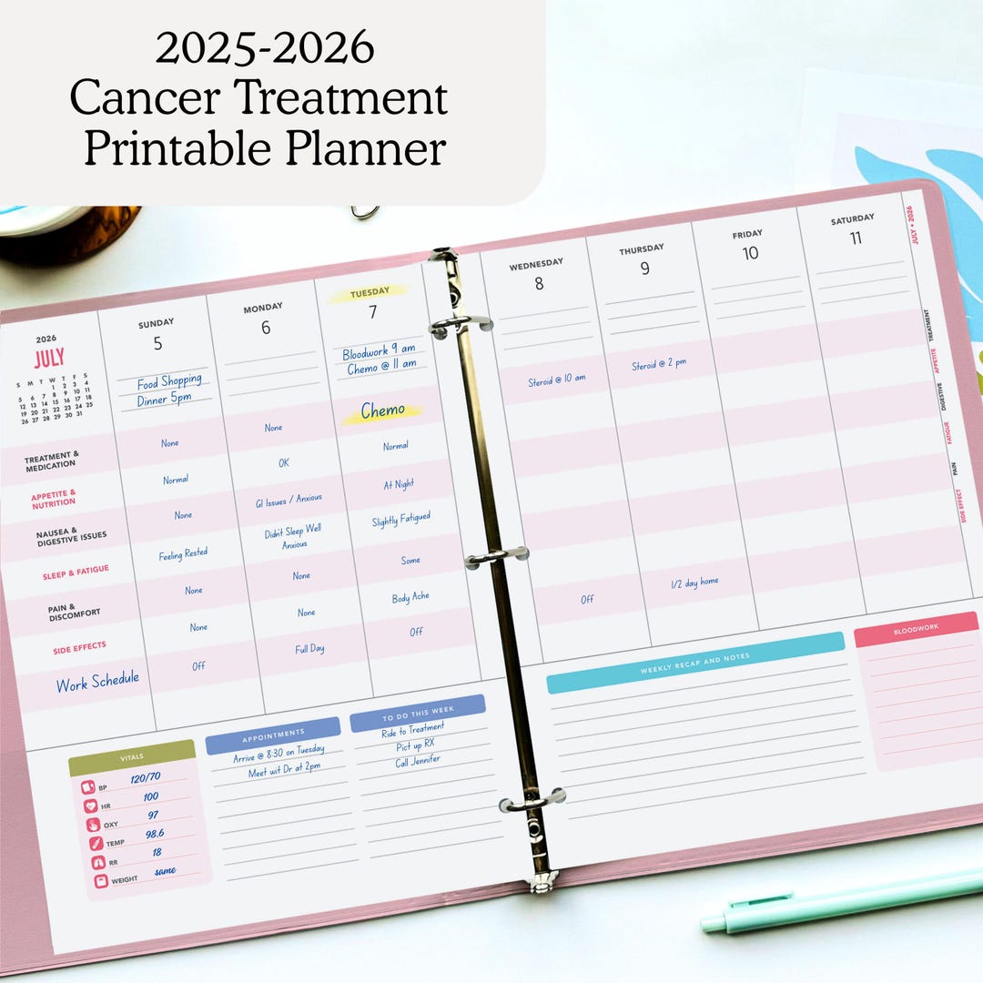 Printable Cancer Treatment Planner Digital Download for Chemo Log for ...