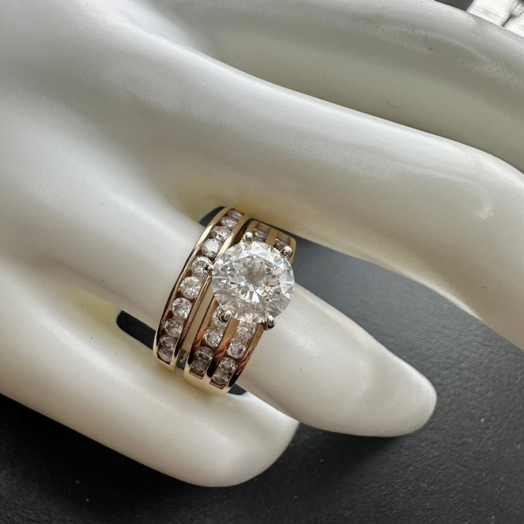 VTG 14K Pure Gold Diamonique Bridal Set Rings Engagement & Wedding Band ...