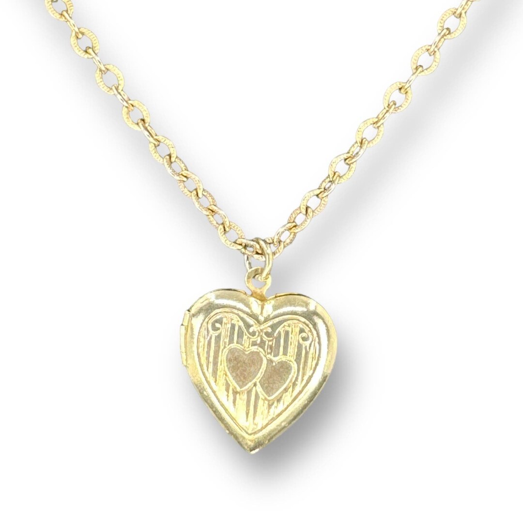 Emmons Heart Locket Pendant Over Gold Tone Chain Necklace 14.5 - Etsy