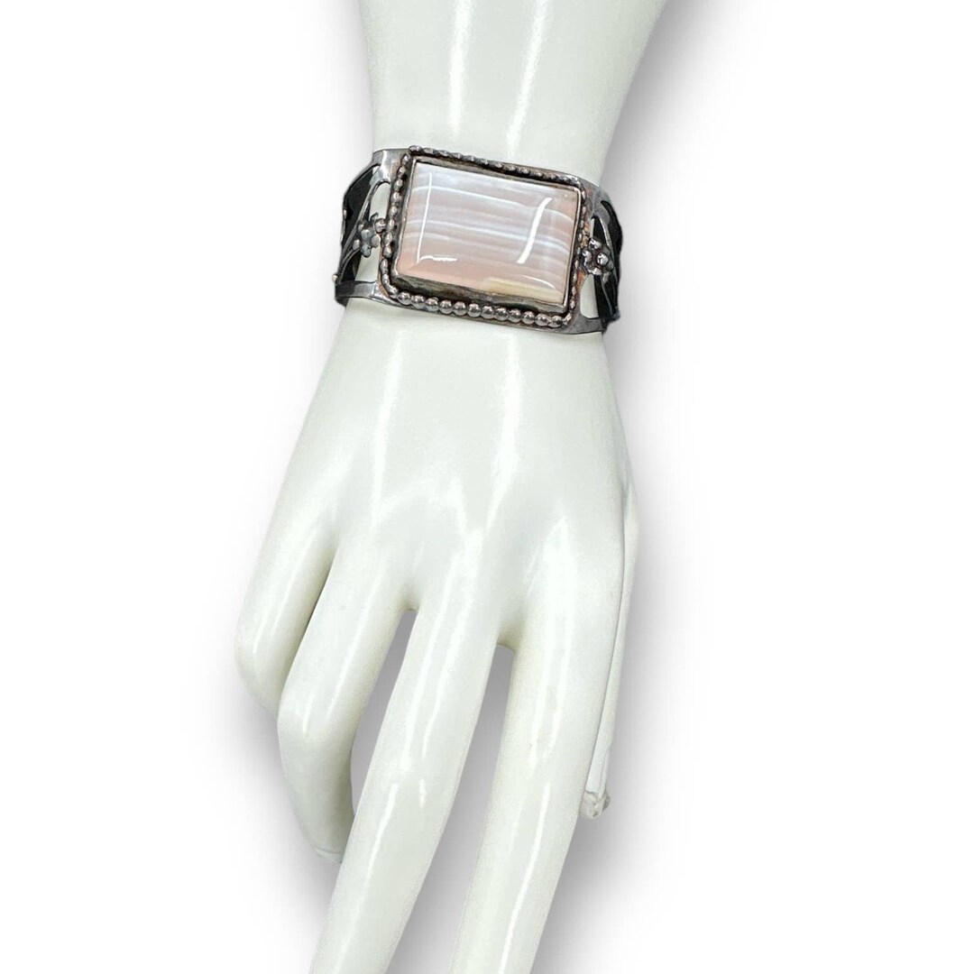 Sterling Silver Pink Glass Large Wide Cuff Bracelet Open - Etsy