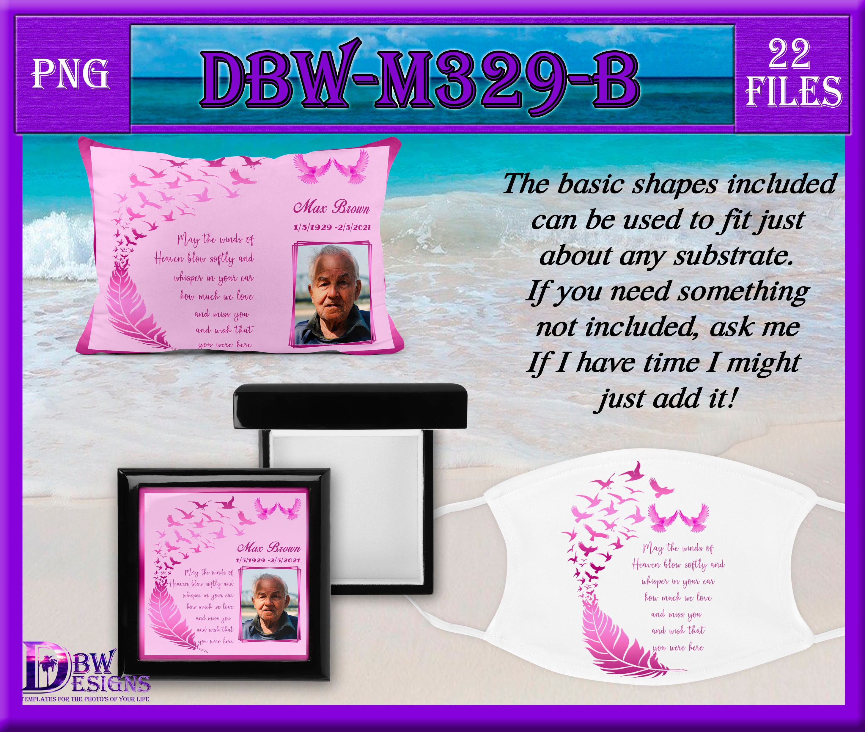 Pink Memorial Digital Design Photo template set Winds of | Etsy