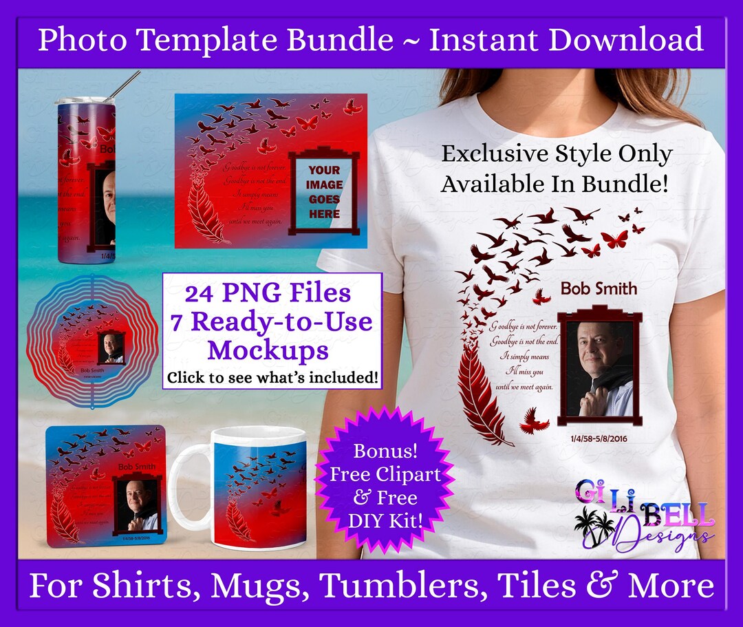 Goodbye Memorial PNG Bundle – Red Feather, Butterflies and “until We ...