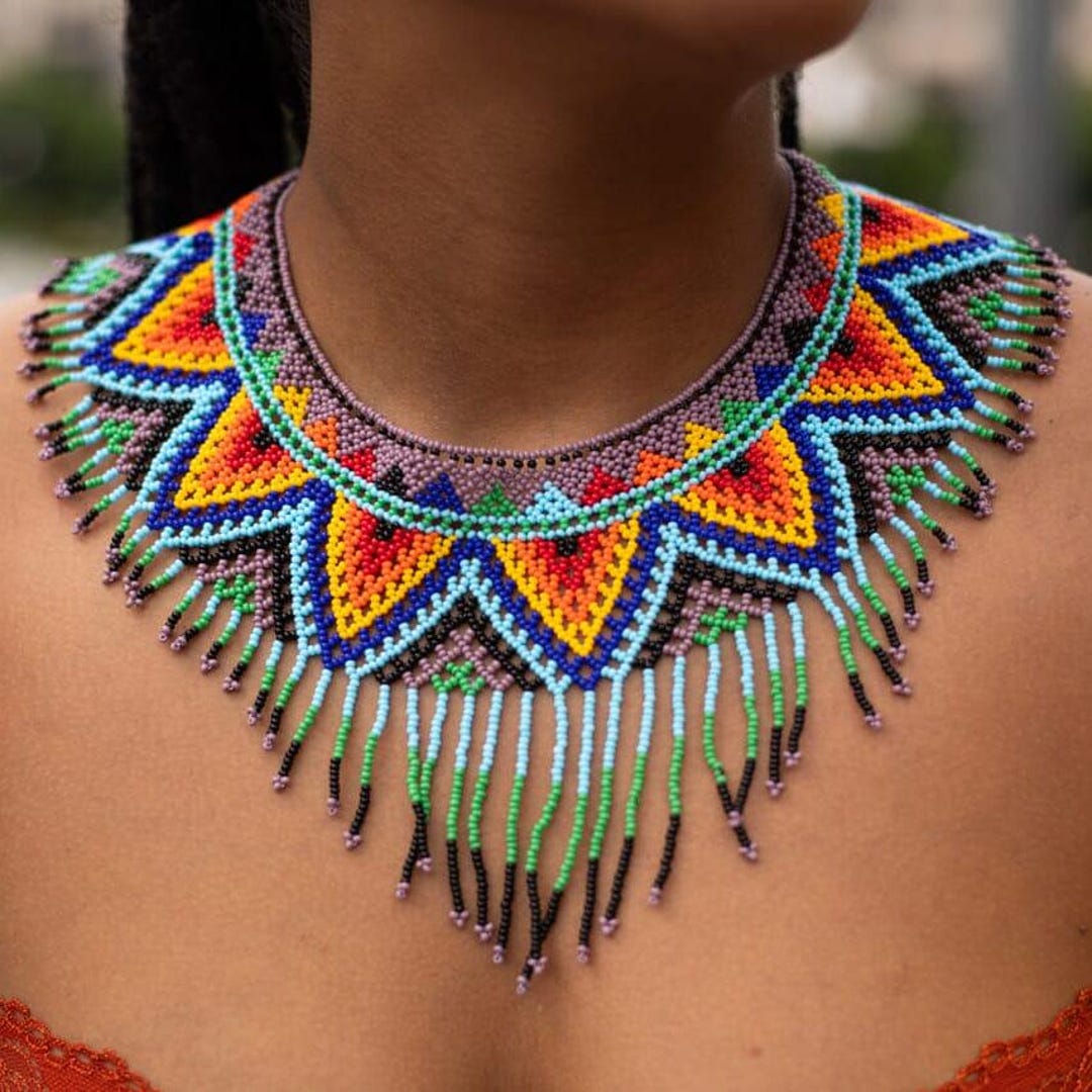 Tribal Choker - Beaded Necklace With Native-inspired Design - Handmade ...