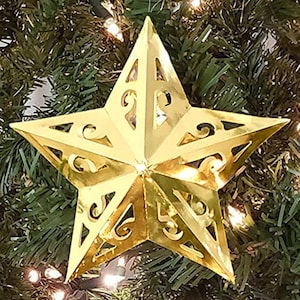 Gold Star Ornaments Set pop-up/collapsible 3D Christmas Tree 5-point Stars 5 Inches Tall ...