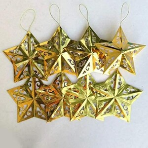 Gold Star Ornaments Set pop-up/collapsible 3D Christmas Tree 5-point Stars 5 Inches Tall ...