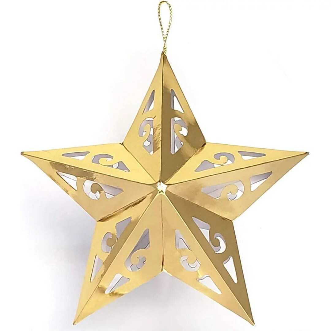 Gold Star Ornaments Set pop-up/collapsible 3D Christmas Tree 5-point Stars 5 Inches Tall ...