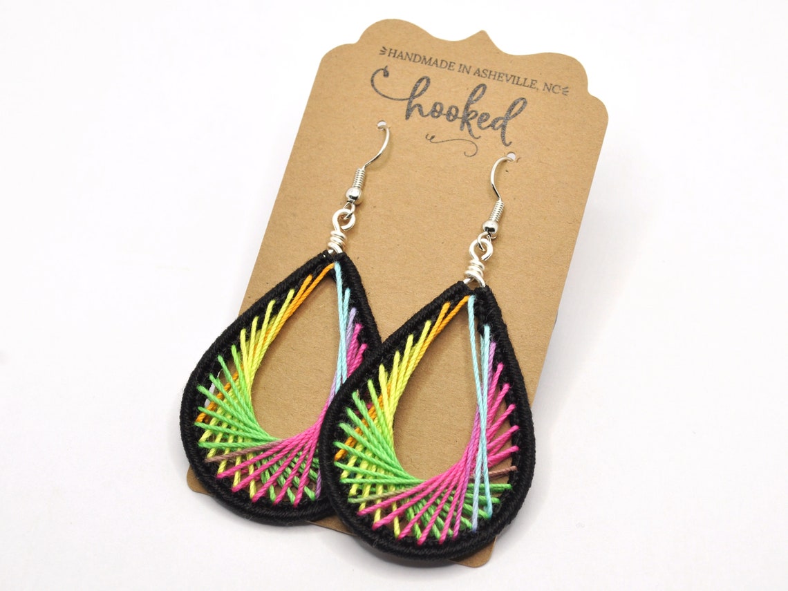 Rainbow String Art Earrings Handmade Crochet Earrings - Etsy