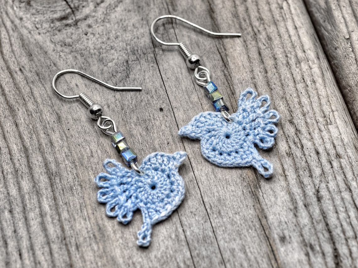 Bluebird Earrings Handmade Crochet Earrings Blue Bird - Etsy