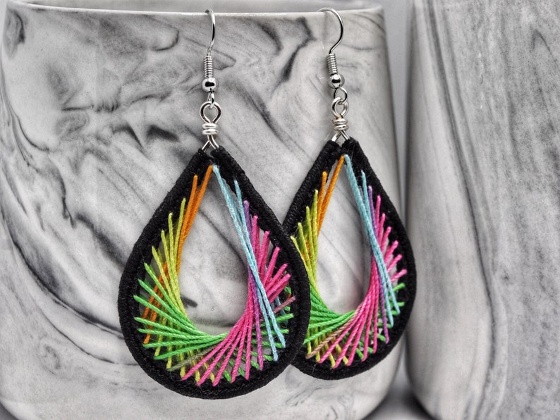 Rainbow String Art Earrings, Handmade Crochet Earrings, Lightweight ...