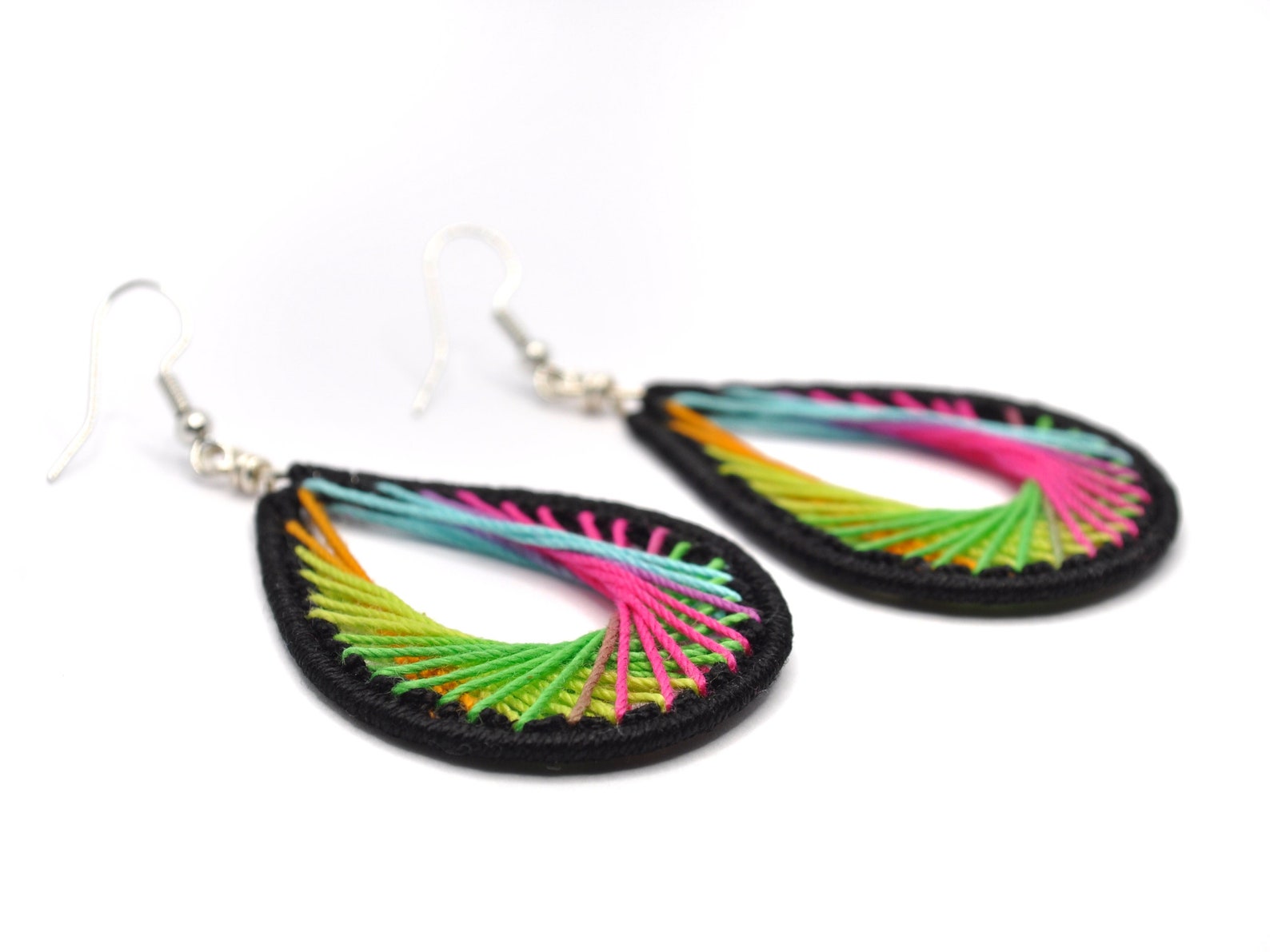 Rainbow String Art Earrings, Handmade Crochet Earrings, Lightweight ...