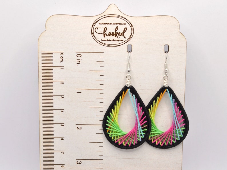 Rainbow String Art Earrings, Handmade Crochet Earrings, Lightweight ...