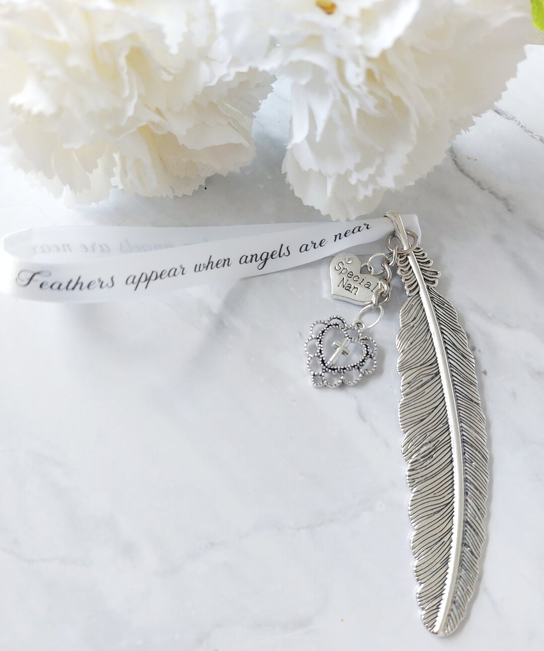 Feather Cross in Loving Memory Memorial Gift, Dad, Mum , Grandad ...