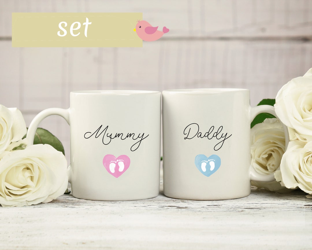 Mummy and Daddy Baby Footprint Mug Set, Baby Shower Gift, Parents to Be ...