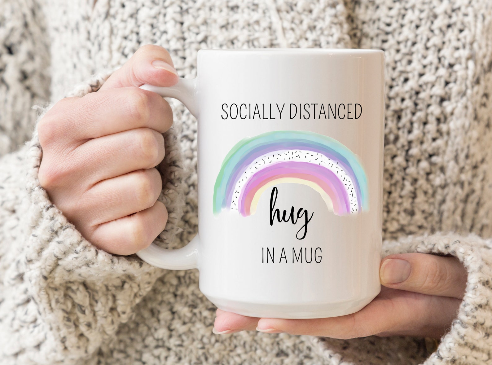 Rainbow Mug, Hug in A Mug, Pastel Rainbow Coffee Mug, Social Distance ...