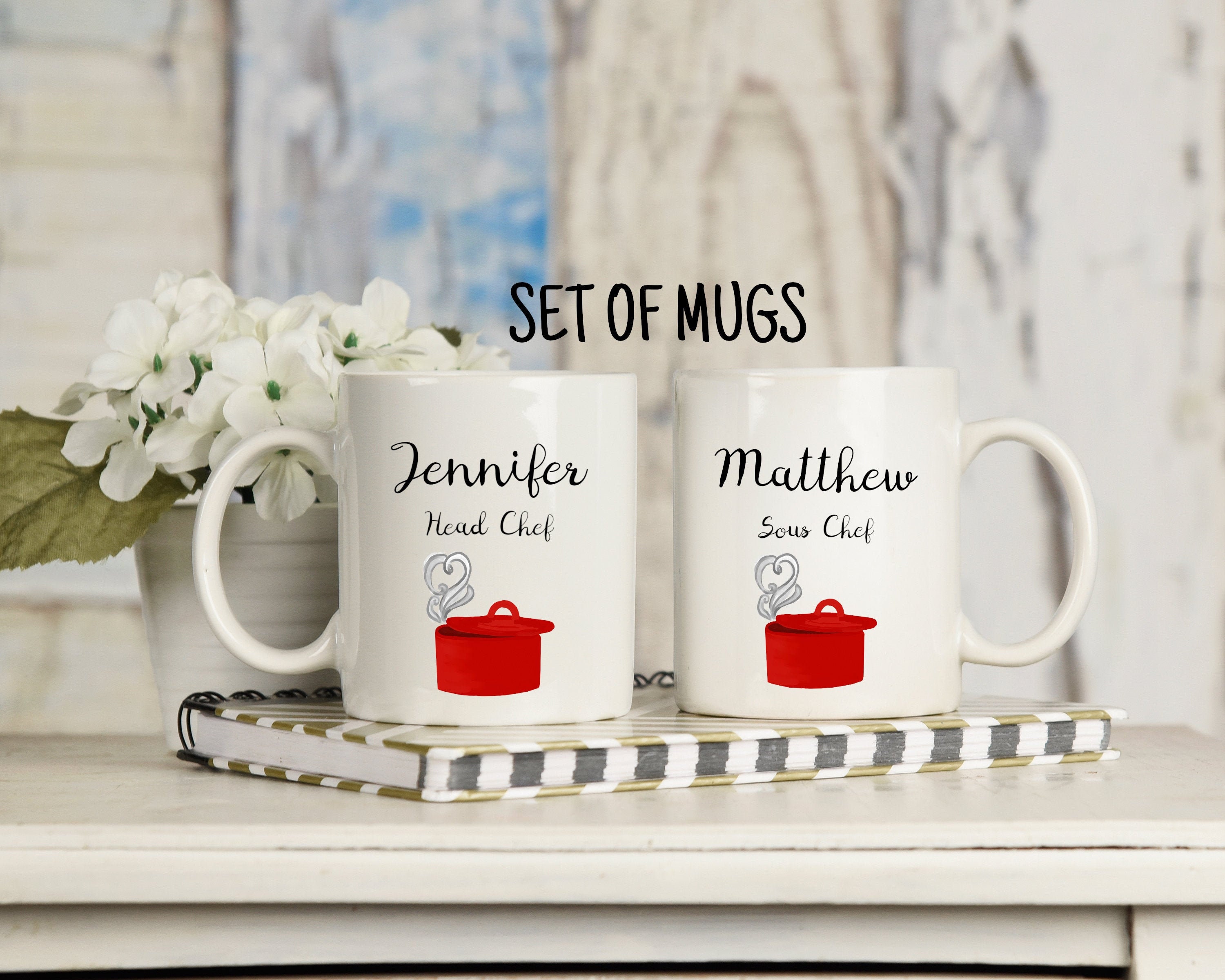 Custom head chef and sous chef mug SET personalized couple | Etsy