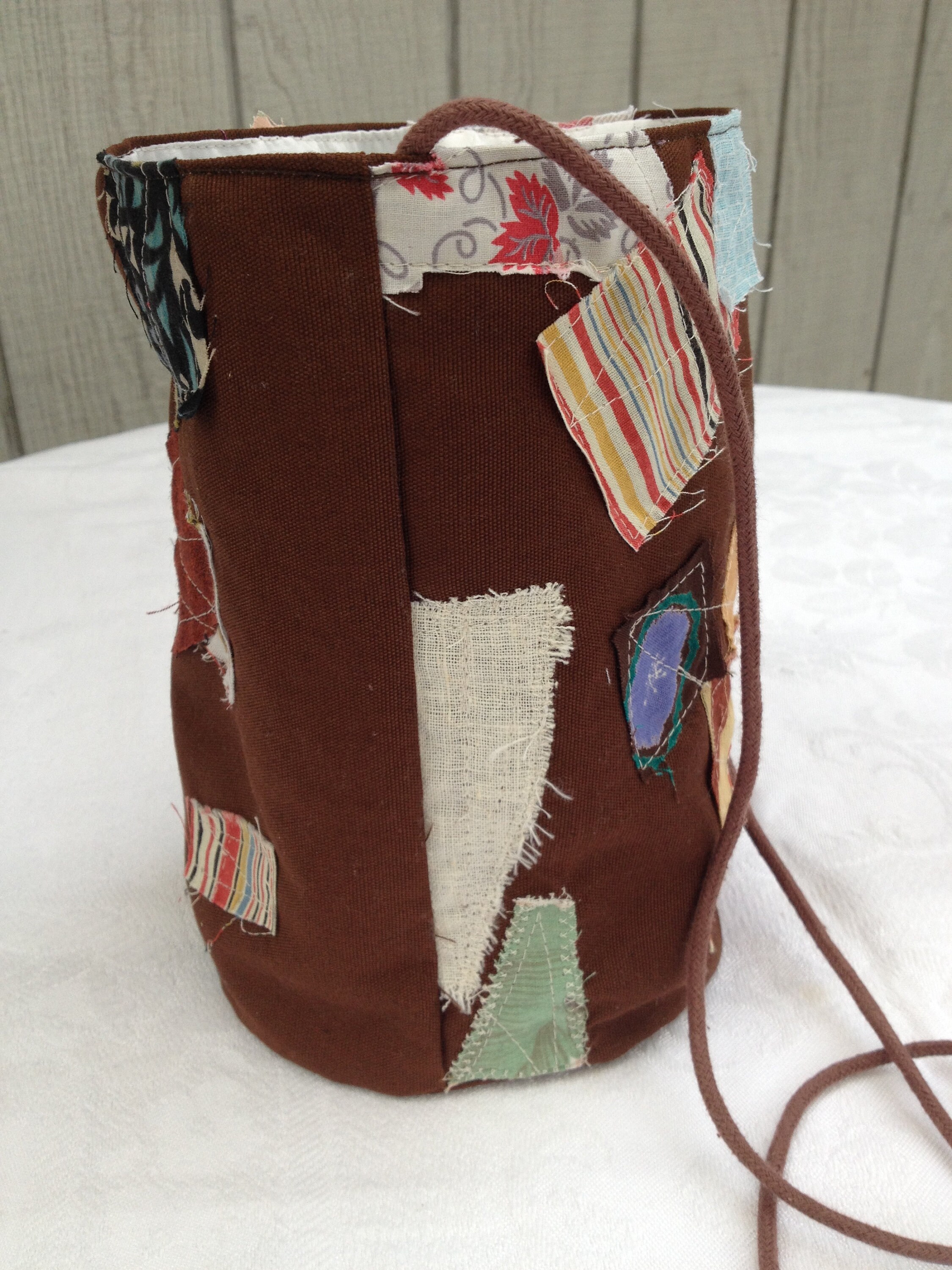 Round Bucket Bag, Cross Body Bag, Fabric Patchwork Handbag, One of a ...
