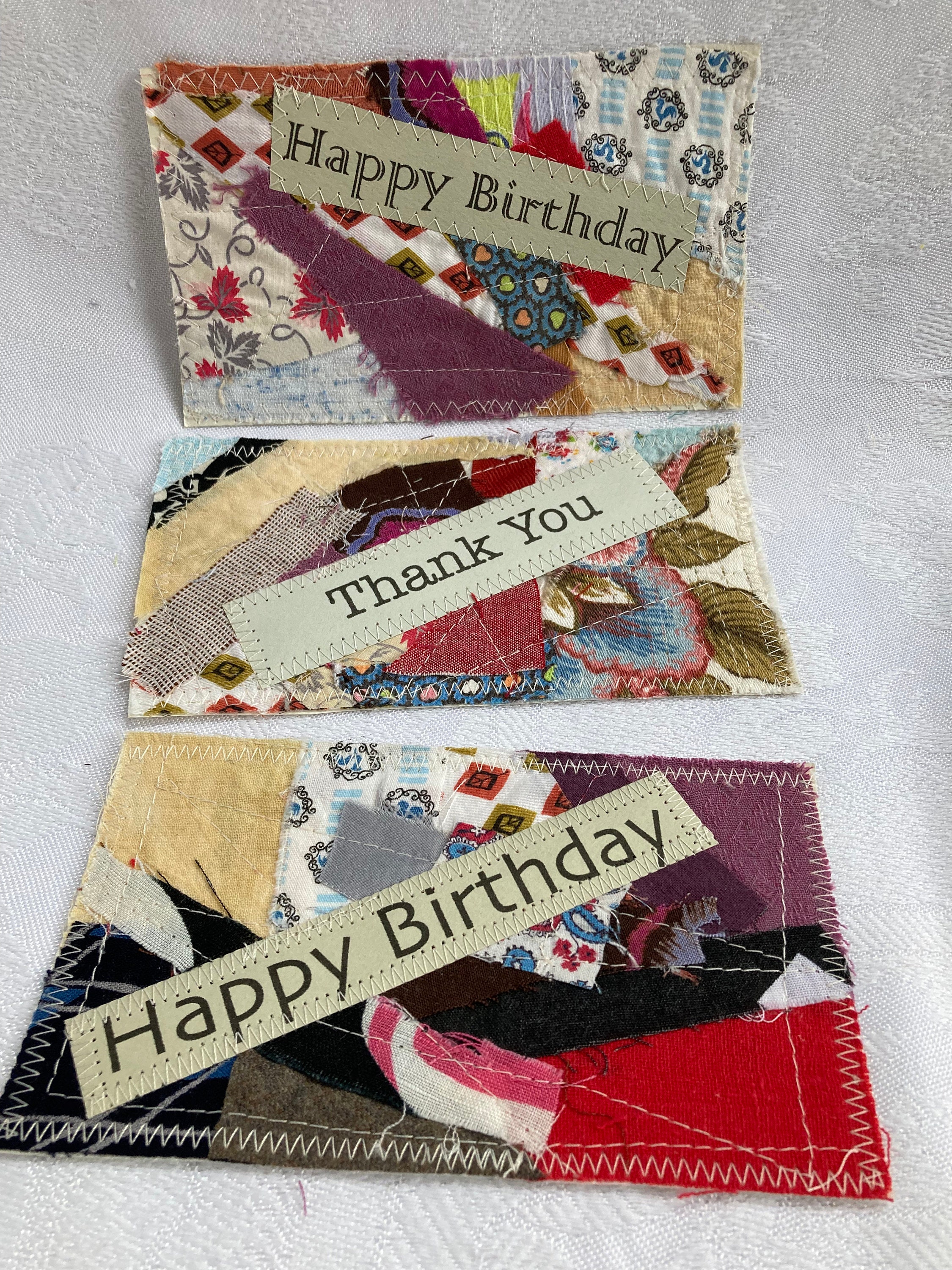 Handmade Patchwork Fabric Greeting Cards Set of 5 Cards Ooak - Etsy