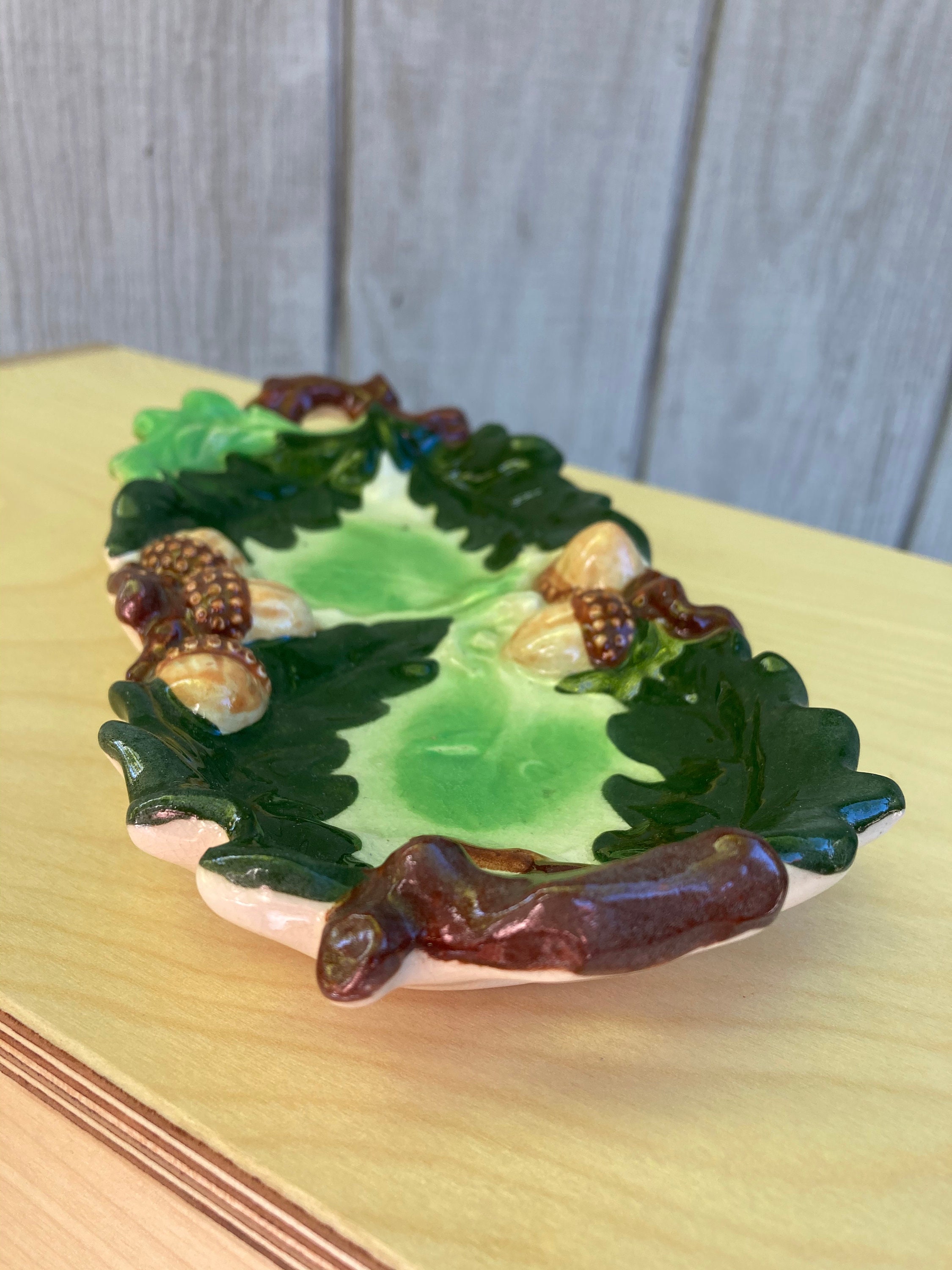 Vintage acorn & oak ceramic tray, spoon rest, made in Japan, free ...