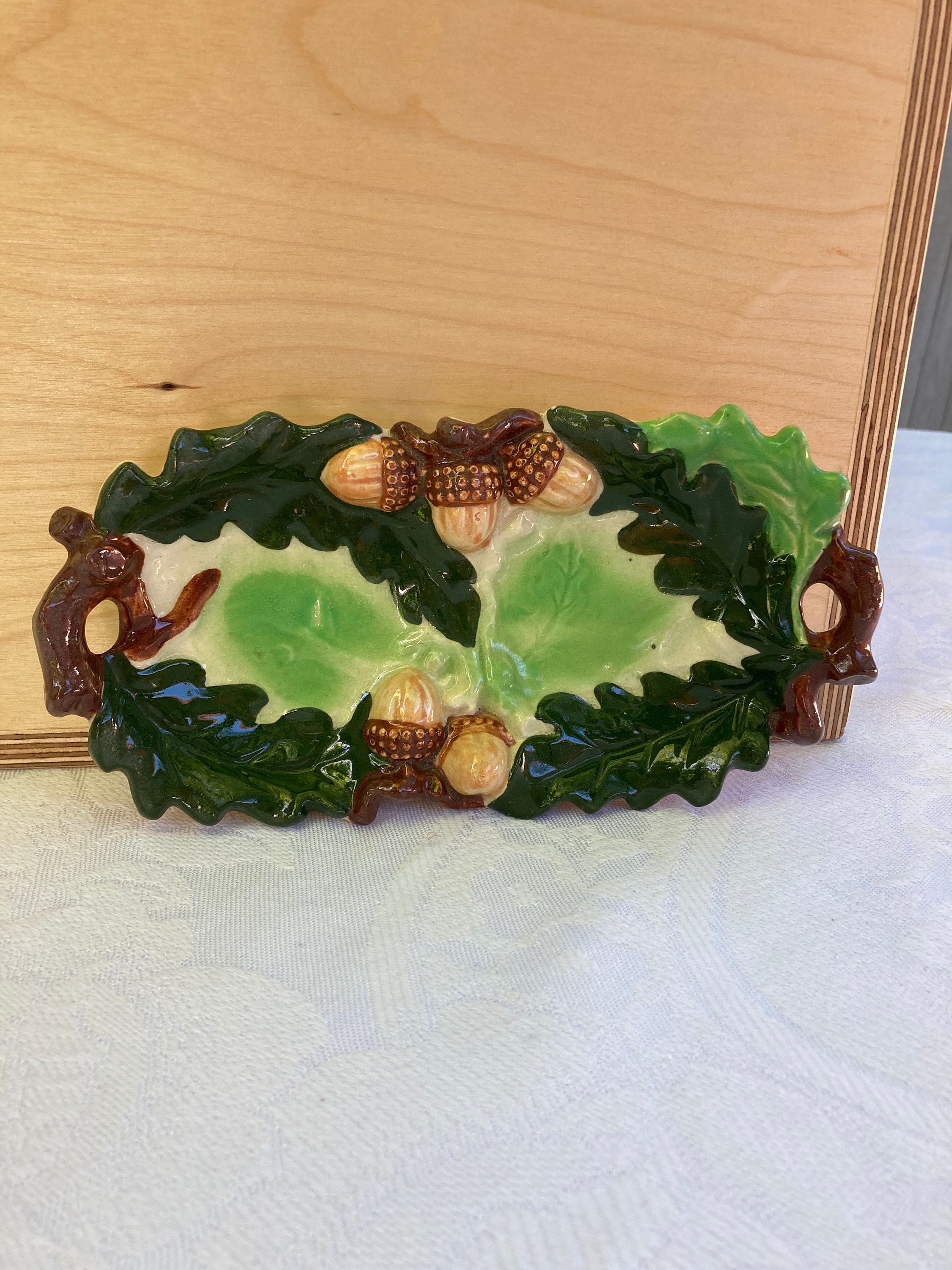 Vintage acorn & oak ceramic tray, spoon rest, made in Japan, free ...