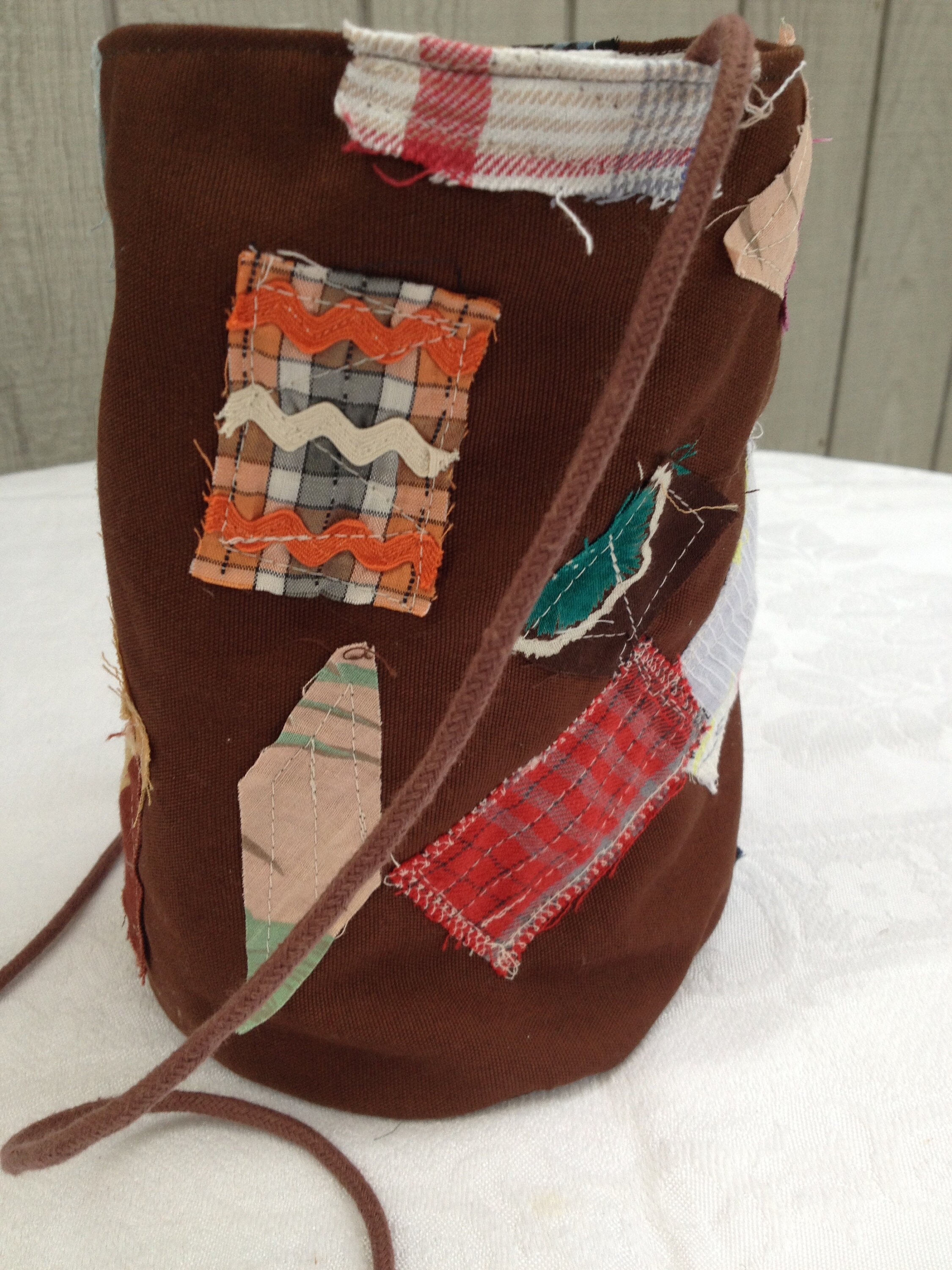 Round Bucket Bag, Cross Body Bag, Fabric Patchwork Handbag, One of a ...