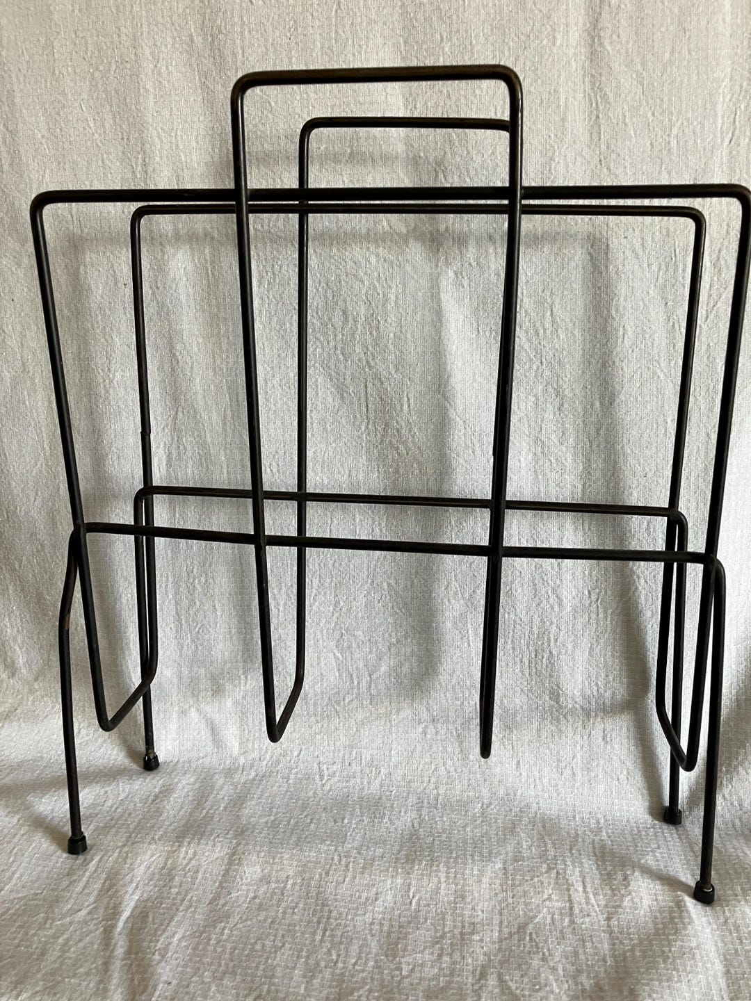 Vintage Mid Century Magazine Rack, Black Metal Magazine Rack, Mcm Decor ...
