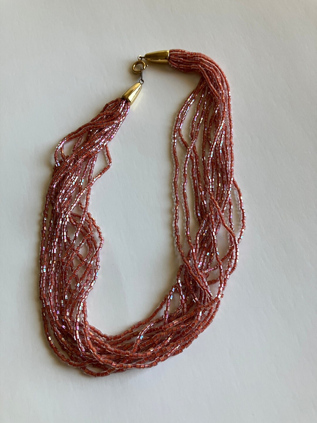 Sparkly Seed Bead Necklace, Pink Bead Necklace, Vintage Multi Strand ...