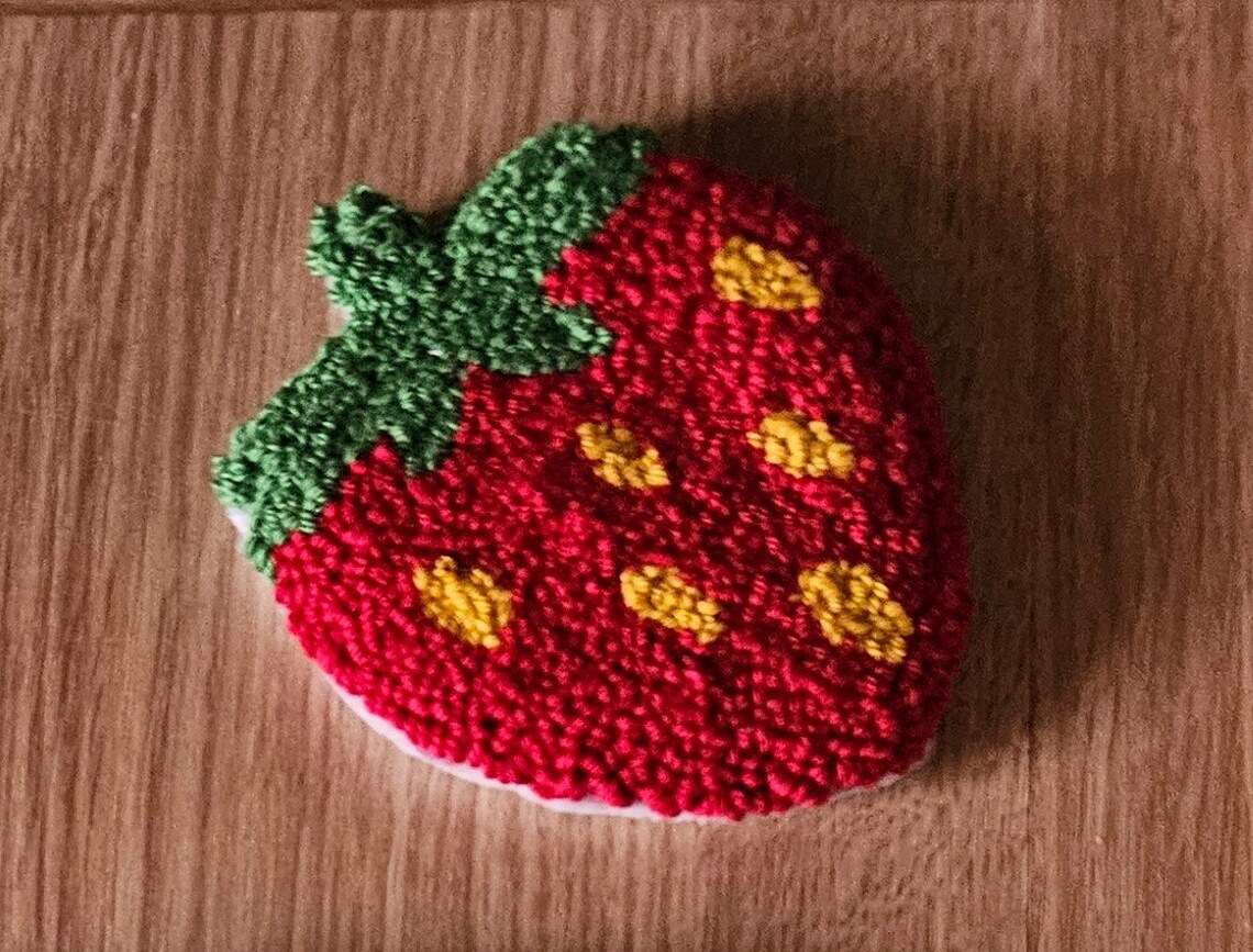 Strawberry Mug Rug | Handmade | Punch Needle Mug Rug | Strawberry ...