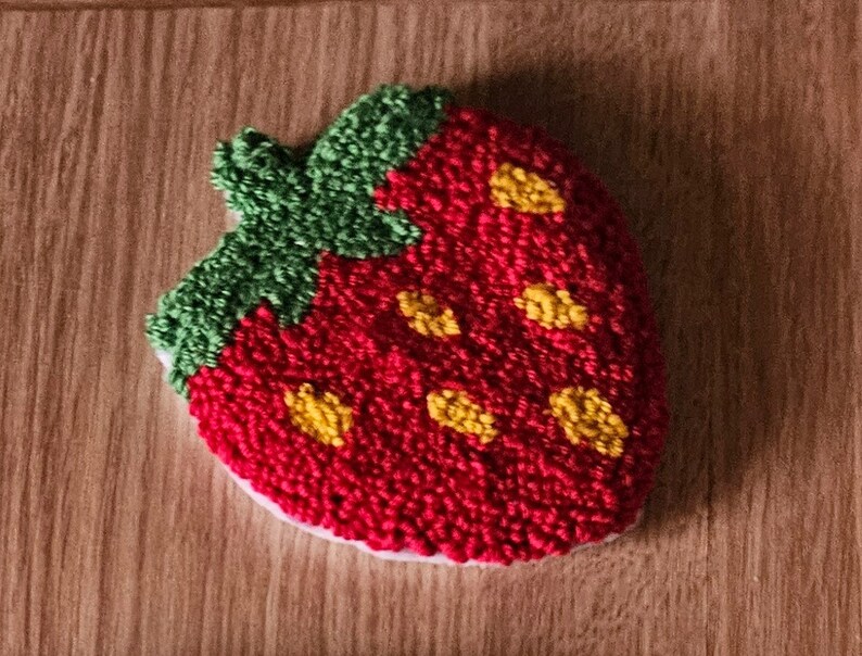Strawberry Mug Rug | Handmade | Punch Needle Mug Rug | Strawberry ...