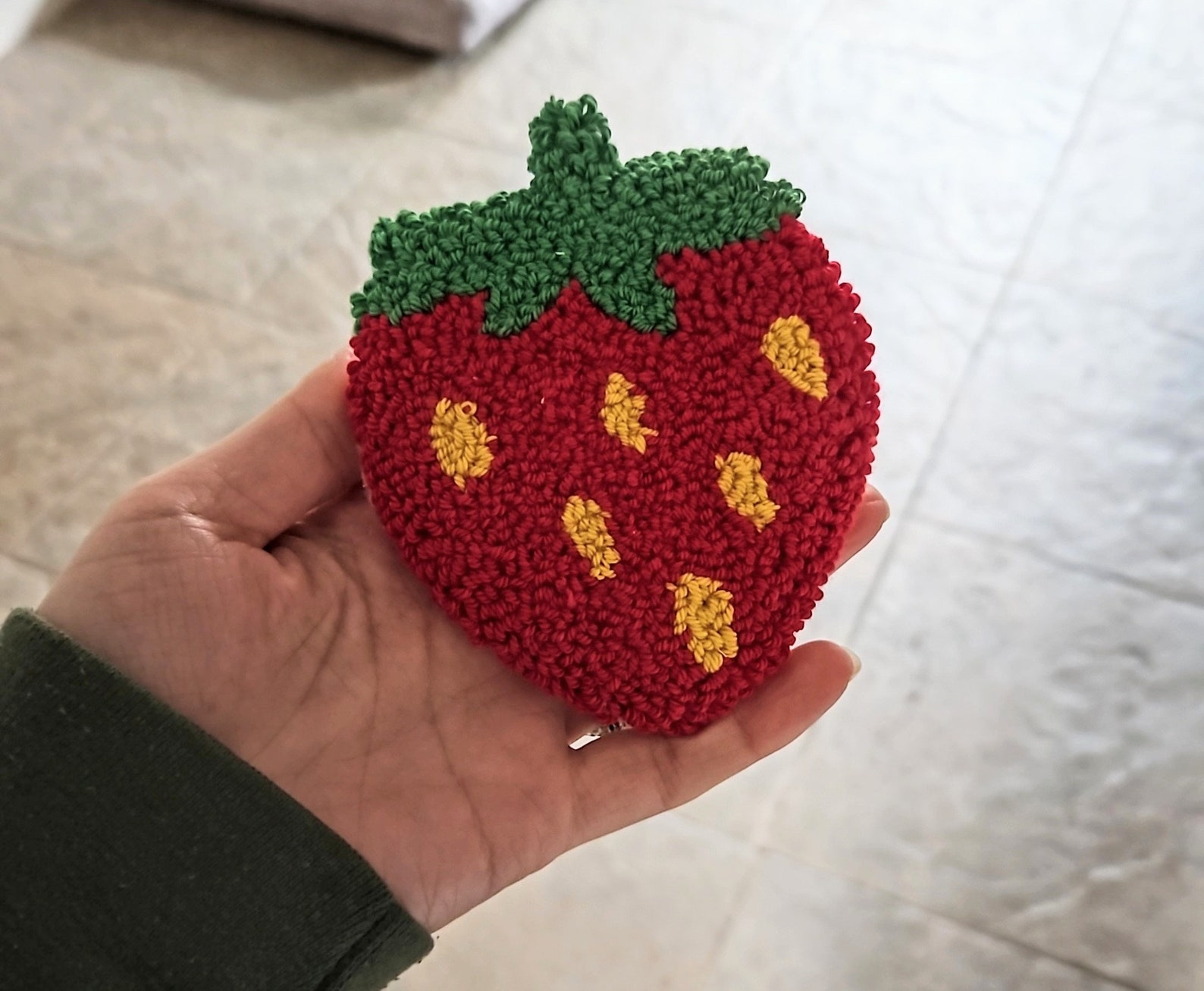 Strawberry Mug Rug | Handmade | Punch Needle Mug Rug | Strawberry ...