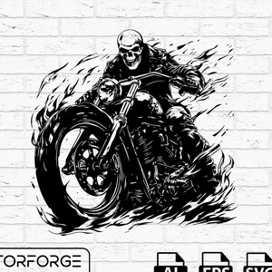Ghost Rider Motorcycle Svg, Ai, Eps & PNG Files, Skull Biker Silhouette ...