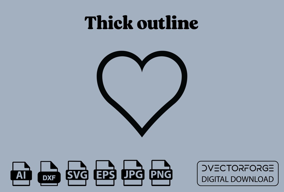 Simple Heart Instant Digital Download, Solid Heart, Thin Outline Heart ...