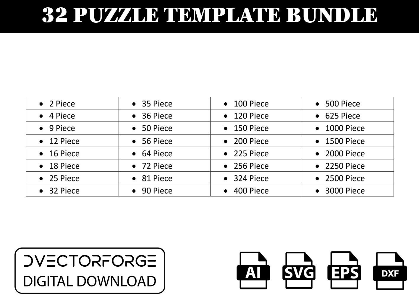 Puzzle Template Bundle for Laser Cutting Svg, Jigsaw Puzzle Dxf, Puzzle ...