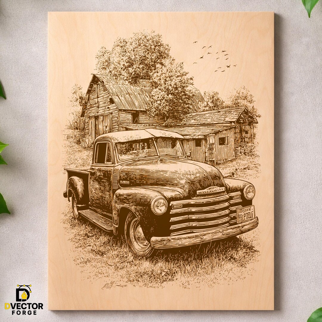 Vintage Farm Truck Barn Engraving Rustic Country Art Digital Download ...