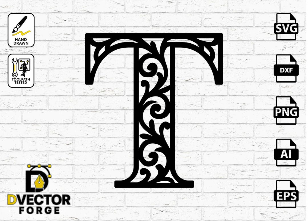 Filigree Letter T Vector CNC Project – CAD Design for Plasma Cutting ...