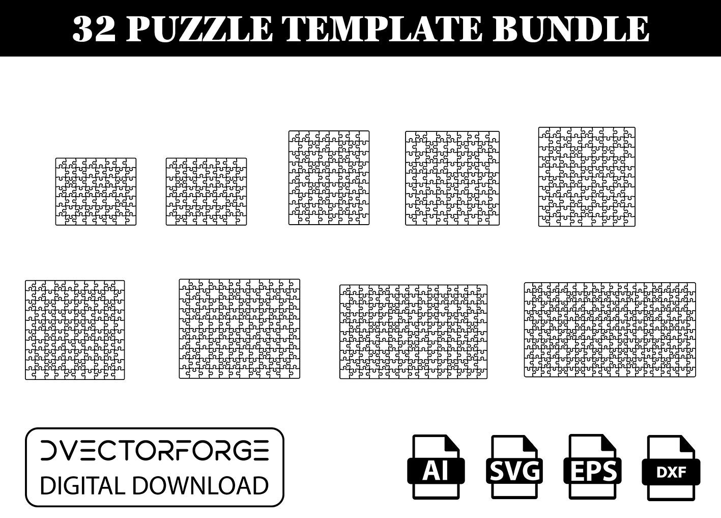 Puzzle Template Bundle for Laser Cutting Svg, Jigsaw Puzzle Dxf, Puzzle ...