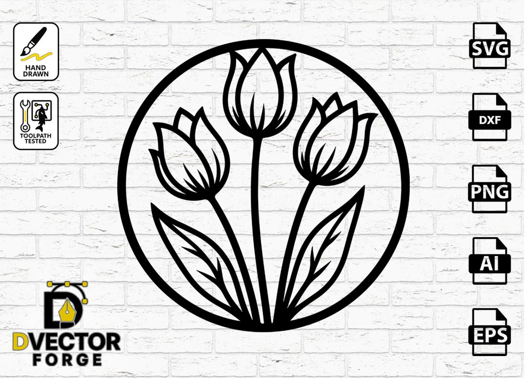 Tulip Flower Circle SVG: Laser Cut File for Cricut, Silhouette, CNC - Etsy